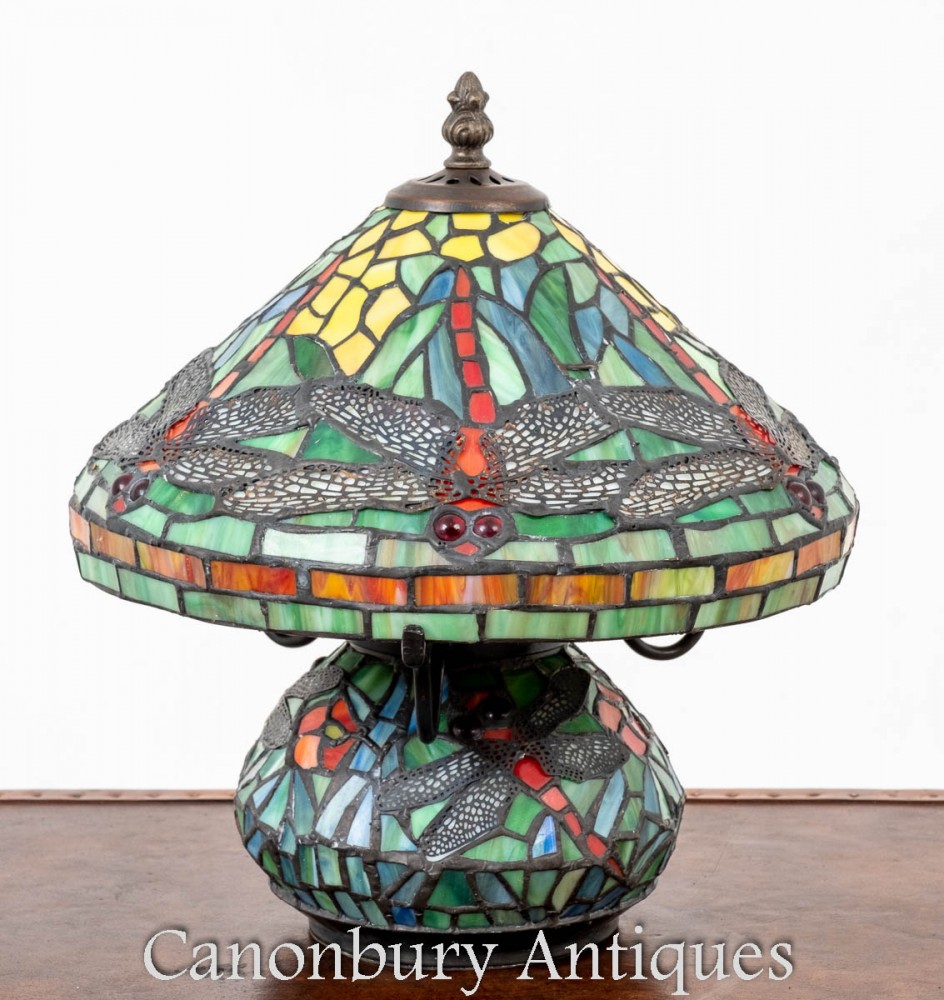 Abajur Art Nouveau Tiffany - Vitral Light Dragonfly | Antiguidades inglesas